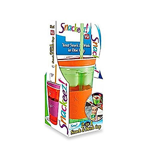 Snackeez Travel Cup Snack Drink in One Container 16oz (Green/Orange)