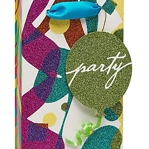 Papyrus 14" Beverage Gift Bag with Tissue Paper (Glitter Celebration) for Birthdays, Weddings, Bridal Showers and All Occasions (1 Bag, 8-Sheets)