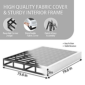 Daqutic King-Box-Spring, King Size Box Spring, 5 Inch Heavy Duty Box Spring King, Mattress Foundation, Quick Assembly, Noise Free
