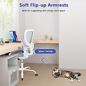 Hyrestii Home Office Chair Ergonomic Desk Chair with Lumbar Support, Breathable Mid-Back Comfortable Mesh Computer Chair with PU Silent Wheels, Flip-up Armrests, Tilt Function