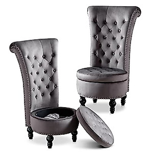 Icoget Gothic Queen of Throne Chair, Velvet High Back Chair w/Nailhead Trim, Button-Tufted Upholstered Royal Retro Accent Chair w/Rubberwood Legs and Storage Space for Living Room, Grey