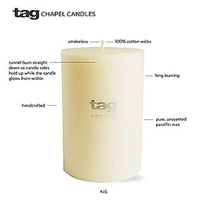 TAG Trade Associates Group Chapel 4x6 Ivory Pillar Candle Unscented Drip-free Long Burning Hours for Home Decor Wedding Parties 4x6 Ivory