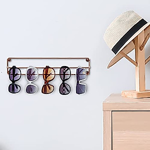 MyGift Modern Minimalist Sunglasses Hanger Holder Copper Tone Metal Wire Wall Mounted Eyewear Display Rack, Hanging Eyeglasses Storage Rail Bar