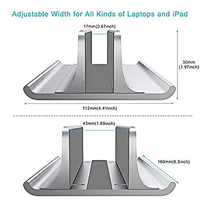 Vertical Laptop Stand Holder Adjustable Desktop Notebook Dock Space-Saving Three-in-one for All MacBook Pro Air, Mac,HP, Dell, Microsoft Surface,Lenovo, up to 17.3 inch Silver