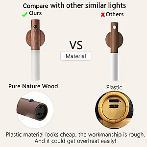 LANDGOO Wooden Motion Sensor Night Lights, Magnet Body Hallway Rechargeable LED Wireless Wall Sconces, Portable Decor Battery Powered Indoor Torch Lighting for Bedroom (Walnut Wood 2PCS)