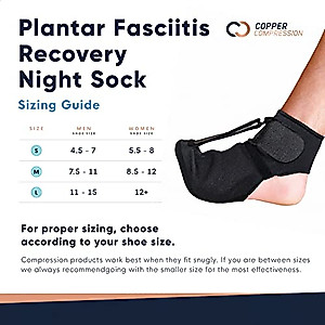 Copper Compression Plantar Fasciitis Night Splint Sock. Planter Fasciitis Support Dorsal Drop Foot Brace for Right or Left Foot. Soft Stretching Boot Splints for Feet, Sleep, Recovery Socks, Braces