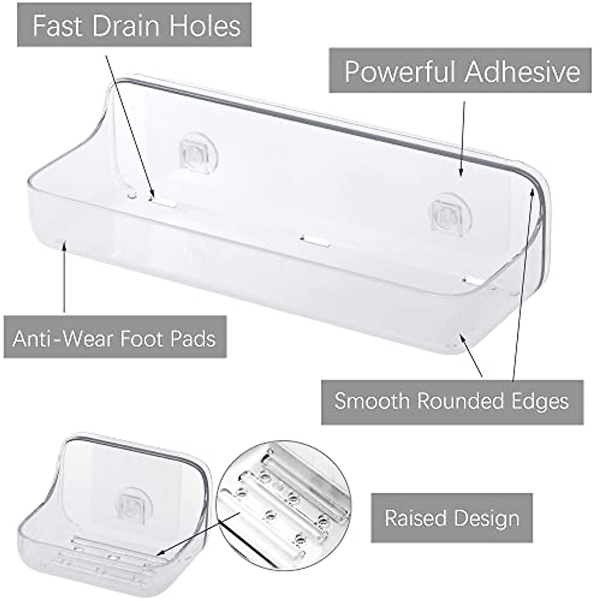 TZAMLI Shower Caddy with Soap Dish, Adhesive Shower Organizer Plastic Shower Shelf Wall Mounted Shower Rack for Bathroom Storage (Clear, 3 Pack)