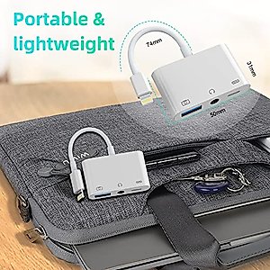 【Apple MFi Certified】 3-in-1 Lightning to 3.5mm Jack Headphone+Charge+Camera Adapter,USB to iPhone OTG Audio Aux Adapter Connect Flash Drive/Card Reader/Mouse/Keyboard/Earphone for iPhone 14 13 12 11