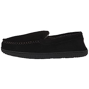 Dearfoams Men's Niles Corduroy Moccasin Slipper, Black, Small