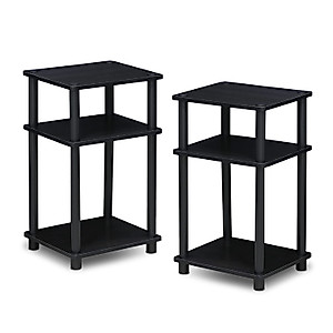 Furinno Turn-N-Tube 5-Tier Corner Square Rack Display Shelf, Round, Espresso/Black & Just 3-Tier Turn-N-Tube End Table/Side Table/Night Stand/Bedside Table, 2-Pack, Americano/Black
