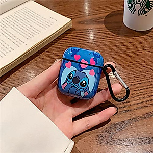 Cute Airpod Case, Airpod 2/1 case Personalise Custom, Airpod Case Cover with Keychain/Lanyard Protective Hard Case Cover Skin Portable Shockproof Cover for Women Girls Wireless Airpod 2 Case (Stich)
