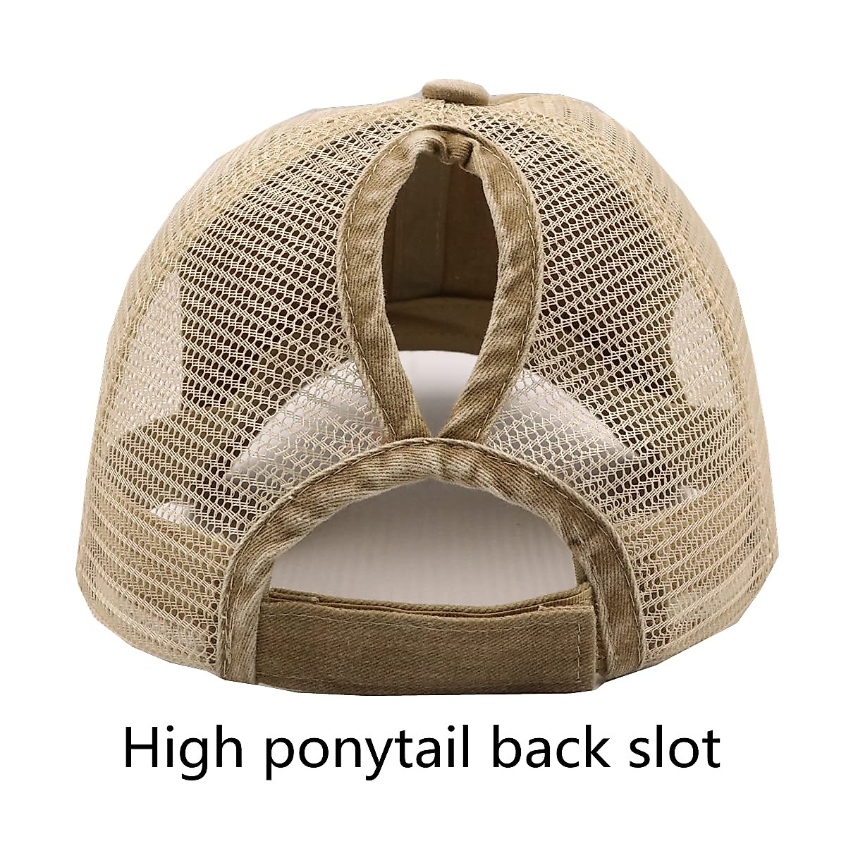 ProMindFun Womens Ponytail High Messy Bun Hats Distressed Baseball Caps Unconstructed Washed Dad Hat Girls Trucker Ponycaps (03-Light Khaki)