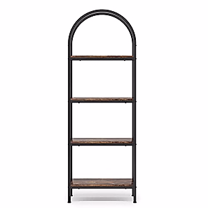LITTLE TREE 4-Tier Arched Bookshelf, Tall Open Bookcase Storage Shelves, Wood Metal Freestanding Display Rack Tall Shelving Unit for Home Office, Bedroom, Living Room, Rustic Brown