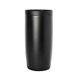 Simple Modern Travel Coffee Mug Tumbler with 360° Lid | Ceramic-Lined Insulated Stainless Steel Cold Brew Iced Coffee Cup | Gifts for Women Men Her Him | Voyager Signature | 16oz | Midnight Black