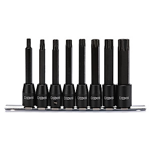 CASOMAN 8 Piece 3/8” Drive Extra Long Torx Star Bit Socket Set, T30-T70, S2 Steel, 3.5-inch Length Torx Bit in 3/8-inch Dr.