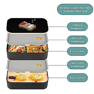 Food Rice Fish Sushi Sleep Adult Lunch Box with 2 Compartments & Cutlery Leak Proof Meal Prep Containers for Work Travel
