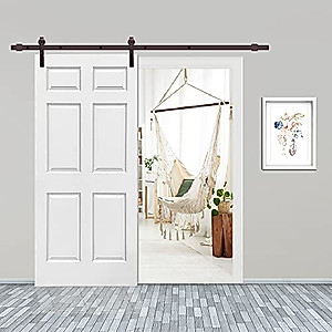Calhome Composite MDF 6 Panel Interior Sliding Barn Door with Hardware Kit, White Primed