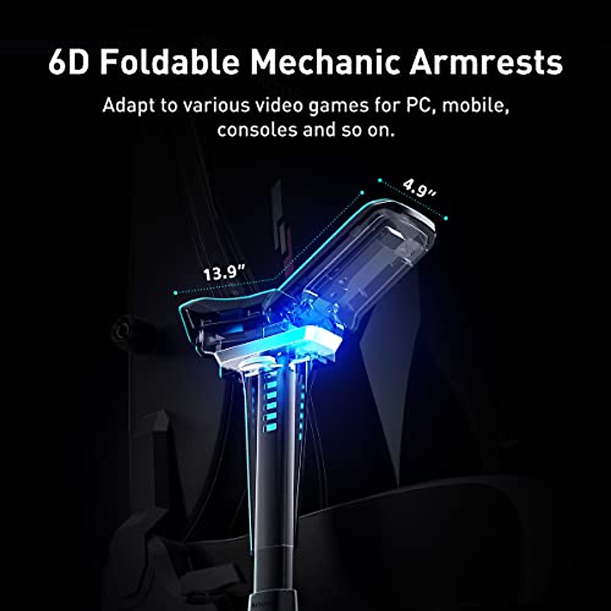 AutoFull M6 RGB Gaming Chair Ergonomic Office Chair with 6D Adjustable Armrests and Built-in Adjustable Lumbar Support PU Leather PC Chair for Adults with Footrest,Black