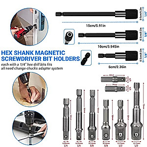 32pcs Flexible Drill Bit Extension Set, Rotatable Joint Socket 1/4 3/8 1/2 Inch Hex Socket Adapter, 105°Right Angle Drill Attachmen, Bendable Drill Bit Extension Screwdriver Kit with a Box (Silvery)