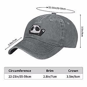 Vunko Hello Panda Gray Vintage Distressed Adjustable Washed Denim Cotton Low Profile Mens Dad Trucker Hat Black Fitted Baseball Ball Cap for Men Unisex Headwear