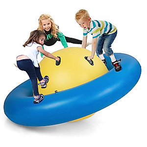 HONEY JOY 8-Foot Inflatable Dome Rocker Bouncer, Giant Roll and Play Seesaw Rocker w/6 Handles, Max Weight 250 Lbs, Blow Up Backyard Toy for Outdoor Game Activities, Gift for Boys Girls Ages 5+ (Blue)