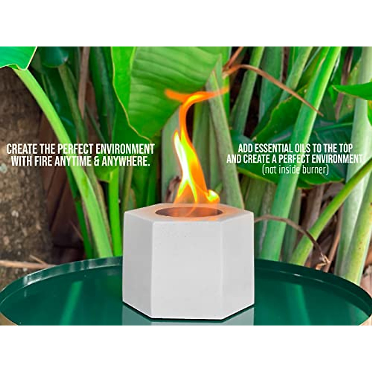 Tabletop Fire Pit Concrete, Rubbing Alcohol Indoor Fire Bowl, Mini Fireplace Outdoor Decor Portable Table Top Chiminea Meditation Isopropyl (Hexagon)
