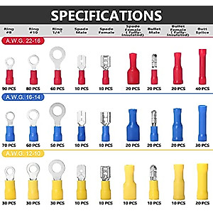 Wire Terminals Crimping Tool, Qibaok Insulated Ratcheting Terminals Crimper Kit of AWG22-10 with 800PCS Insulated Butt Bullet Spade Fork Ring Crimp Terminals Connectors