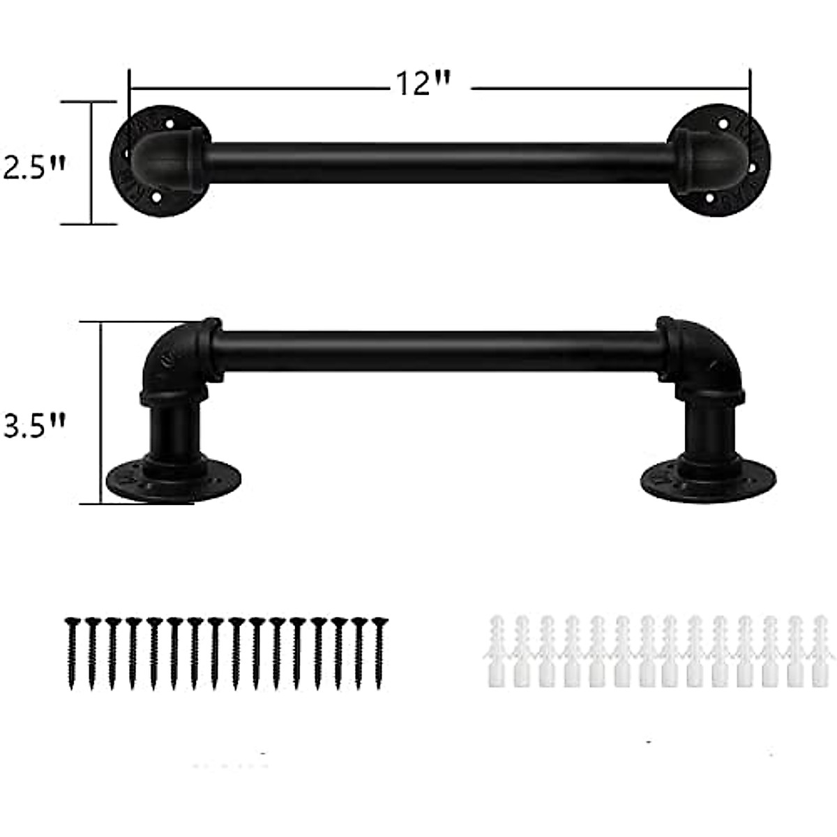 Industrial Steel Pipe Towel Rack Holder,Wall Mounted Heavy Duty Towel Bar, Matte Black Finish Hand Towel Rod for Bathroom(2 Pack) (12inch)