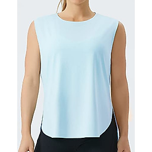 Dragon Fit Loose Fit Summer Workout Tank Tops Soft Cotton Yoga Tops Sleeveless Casual Crewneck Shirts Light Blue