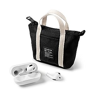 Ringke Mini Pouch Tote Bag Compatible with AirPods Pro Case and AirPods 3rd, 2nd, 1st Generation Case, Galaxy Buds Pouch, Universal Wireless Ear Buds Cover with Keychain for Women, Men - Black