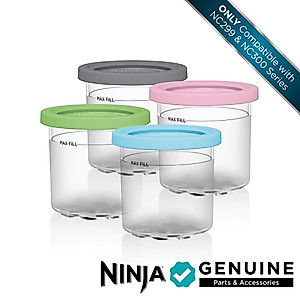 Ninja XSKPLD4BCD Pints 4 Pack, Compatible with NC299AMZ & NC300s Series Creami Ice Cream Makers, BPA-Free & Dishwasher Safe, Color Lids, 1, Clear/Grey/Lime/Pink/Acqua