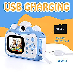 Barchrons Instant Print Digital Kids Camera 1080P Rechargeable Kids Camera Video Camera with 32G SD Card for 6-12 Years Old Birthday Gift