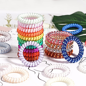 DealEachDay 32Pcs Spiral Hair Ties,No Crease Coil Hair Ties,Phone Cord Hair Elastics Coils,Candy Colors Spiral Bracelets Ponytail Holders Hair Accessories for Women Girls