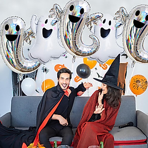 10 PCS Halloween Ghost Foil Balloons Halloween Party Mylar Balloons Spooky White Ghost Balloons for Halloween Baby Shower Birthday Party Decorations