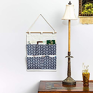 Juvale Blue Chevron Stripes Hanging Wall Organizer with 5 Pockets (17.5 x 14 in)