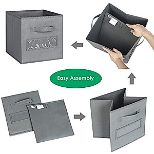 TomCare Storage Cubes Foldable Fabric Cube Storage Bins with Dual Metal Handles Cloth Storage Bins Cubes Baskets Containers for Home Shelves Closet Organizers Cubbies Cube Storage, 6 Pack, Grey
