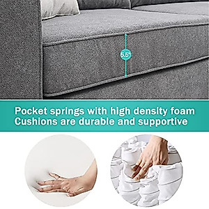 Evedy 91'' L-Shaped Couch for Home Use Fabric,3 Pillows Included, Grey Big Sectional Sofa