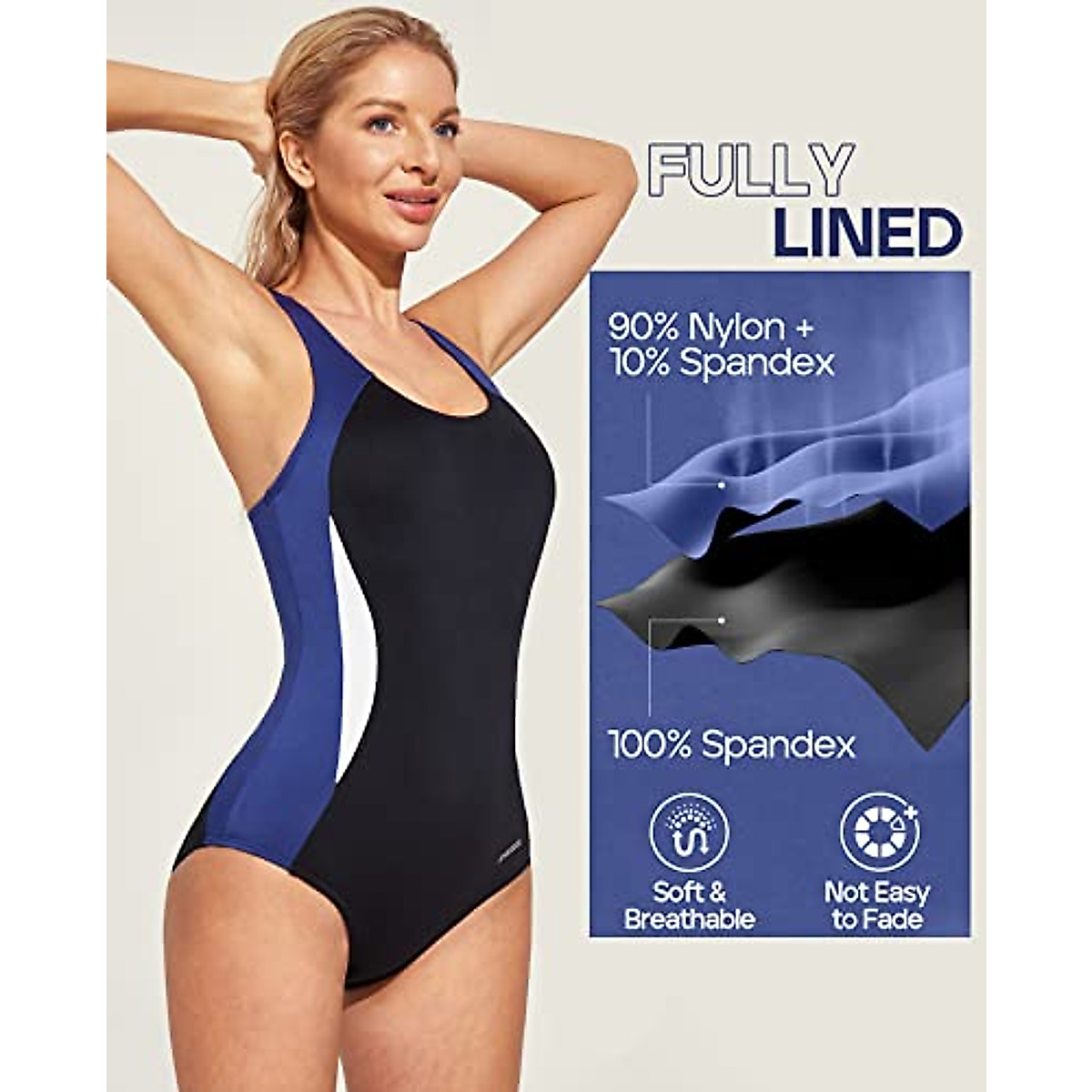 Ewedoos One Piece Athletic Swimsuit for Women Adjustable Strap Bathing Suit Tummy Control Swimming Suits Swimwear