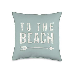 Vine Mercantile To The Beach-Cute Summer Quote-Vintage Light Grayed Aqua Throw Pillow, 16x16, Multicolor