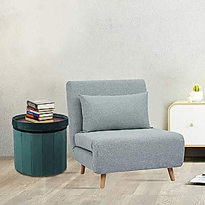 GIA Tri-Fold Light Gray Single Seat Convertible Futon with Wooden Effect Leg/Sofa Bed with Romevoable Pillow, Extra Thickness,Flexible Position Change and Space-Saving.