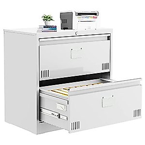 kingwolfox 2 Drawer Lateral File Cabinet with Lock, Locking lateral Filing Cabinet for Office Metal Steel File Drawers Cabinet, Lockable Horizontal File Cabinet for for Legal/Letter A4/F4 Size
