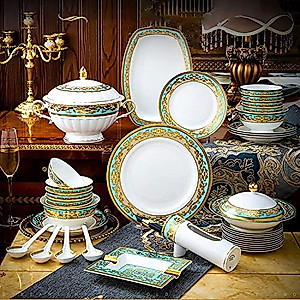 Porcelain Plate and Bowl Set,Dinnerware Set for Home or Special Restaurant, Ceramics Dinner Set, 59 Pieces High-Grade Phnom Penh Porcelain Dinnerware Sets | Soup Pot/Plate/Bowl - Bone China Combinati