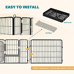 OFIKA Heavy Duty Metal Playpen for Medium/Small Animals, 8 Panels 24”Height x 32" Width, Dog Fence Exercise Pen with Doors, Pet Puppy Pen for Outdoor, Indoor, RV, Camping, Yard