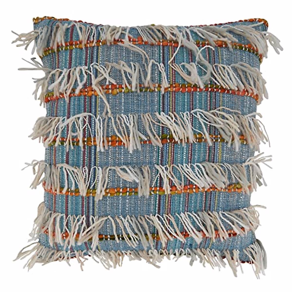 SARO LIFESTYLE Shaggy Striped Throw Pillow with Down Filling, Multi, 22"