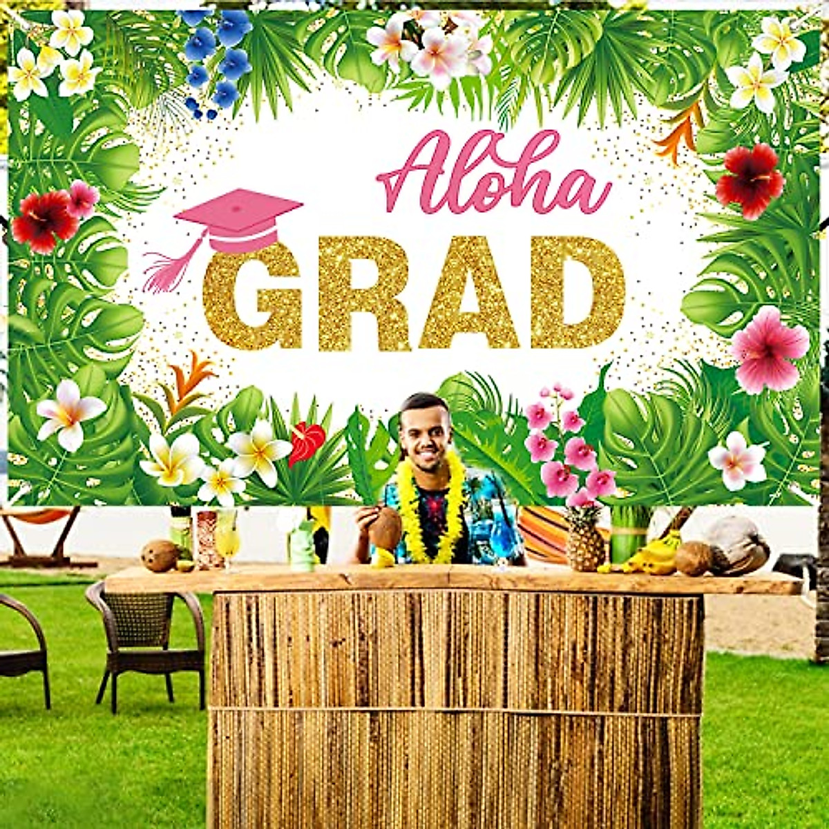 Tropical Aloha Graduation Party Backdrop 2023 | Aloha Graduation Banner 2023 | Summer Hawaiian Luau Congrats Grad Class of 2023 Photography Background Banner | College Graduation Party Decorations