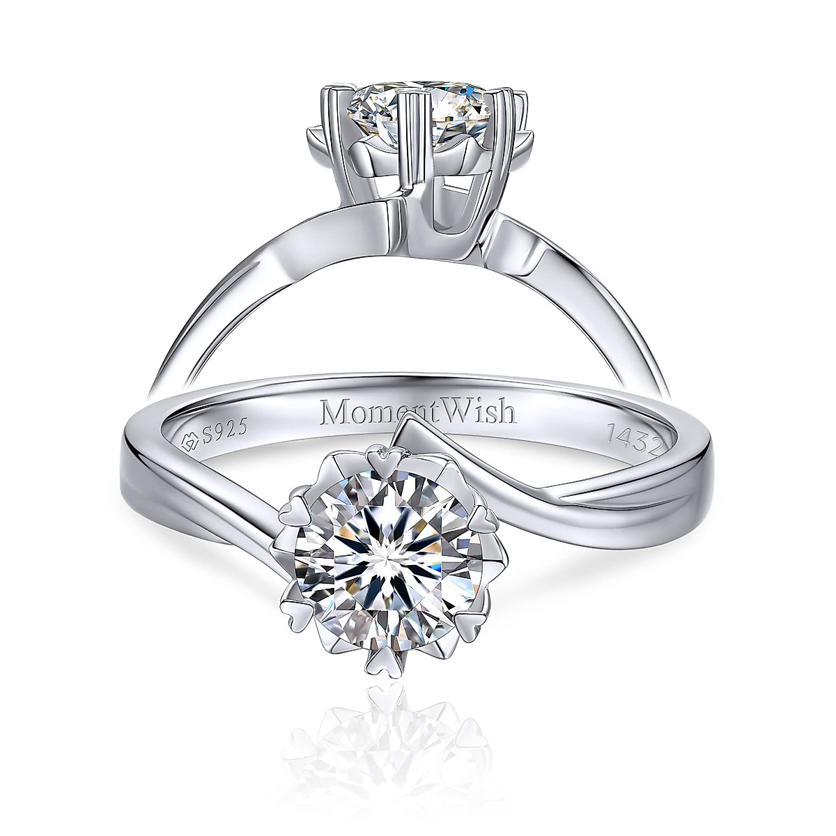 MomentWish Moissanite Rings, 1Carat Personalized Moissanite Silver Rings for Women,D Color VVS1 Simulated Diamond 925 Sterling Silver Solitaire Rings-Size7.5