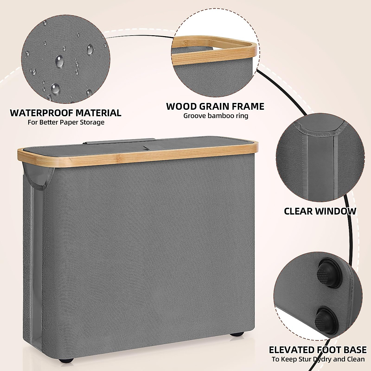 Foldable Toilet Paper Storage Basket with Lid and Handle for 12 Rolls, Waterproof Free Standing Toilet Paper Holder Stand, Bathroom Organizer Cabinet Container, Toilet Tissue Storage Bin for RV Closet