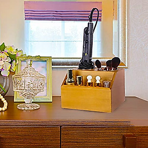 Satauko Wall Mount Hair Tools Organizer with 2 Holes, Wood Hair Dryer Holder for Brushes and Hair Straightener, Curling Iron Holder, Flat Iron Holder, Blow Dryer Holder, Bathroom Vanity Organizer.