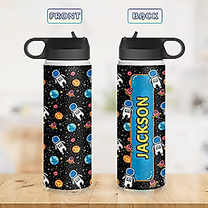 wowcugi Personalized Astronaut Water Bottle Insulated Stainless Steel Sport Bottles 12oz 18oz 32oz Travel Cups Gifts for Astronomy Science Lovers Kids Birthday Christmas Back To School Presents Idea