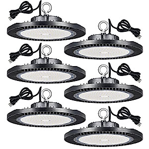 6 Pack 200W UFO LED High Bay Light, 100-277V ETL Listed High Bay LED Shop Light Fixture 5000K, 28,000lm, with 5' Cable US Plug, Safe Rope, Commercial Bay Lighting for Barn Factory Warehouse Church